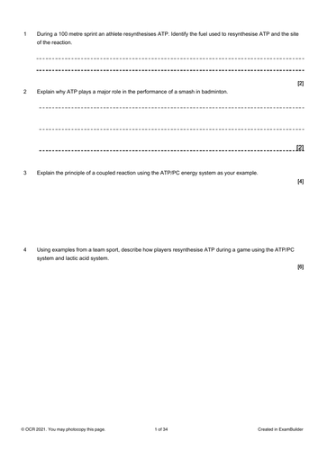 OCR A Level PE - Exercise Physiology - ILT3 - Energy & Recovery ...
