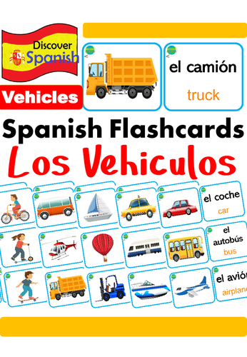 Spanish Flashcards - Vehicles / Los Vehiculos | Teaching Resources