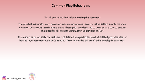 Common Play Behaviours for Continuous Provision Areas | Teaching Resources