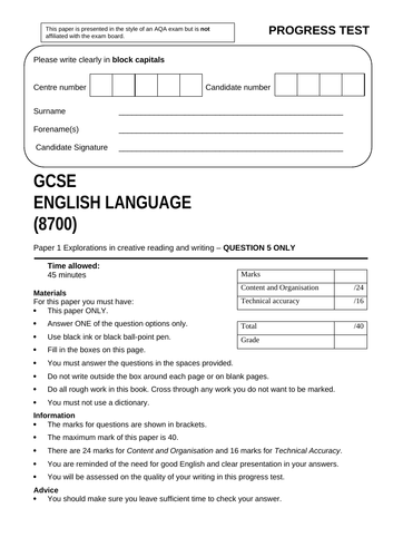 GCSE English Creative Writing "Past Papers" - Suitable for Classroom ...