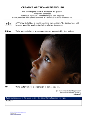 GCSE English Creative Writing "Past Papers" - Suitable for Classroom ...