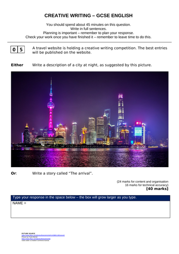 GCSE English Creative Writing "Past Papers" - Suitable for Classroom ...