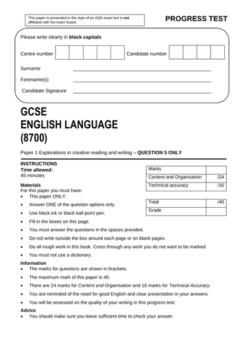 GCSE English Creative Writing "Past Papers" - Suitable for Classroom ...