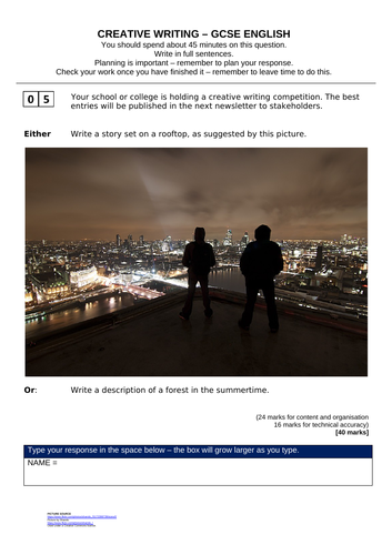 GCSE English Creative Writing "Past Papers" - Suitable for Classroom ...