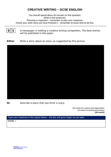 GCSE English Creative Writing "Past Papers" - Suitable for Classroom ...