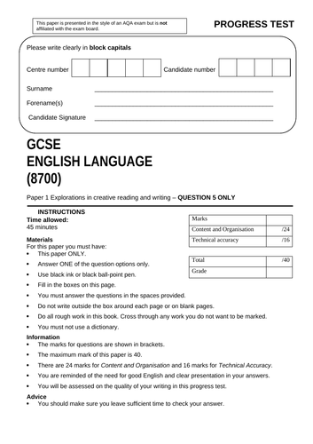 GCSE English Creative Writing "Past Papers" - Suitable for Classroom ...