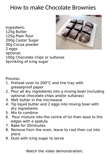 Video Demonstration - How to make Chocolate Brownies | Teaching Resources