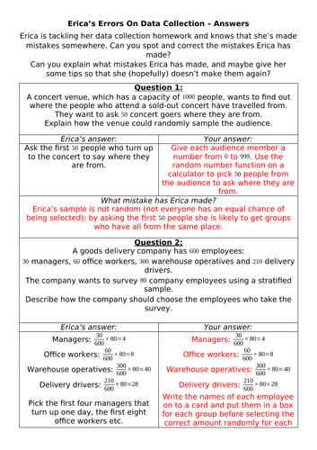 Erica's Errors On Data Collection | Teaching Resources