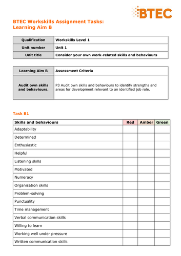 BTEC Level 1 Workskills 2021: Unit 1: Lesson 13 - Learning Aim B Write ...