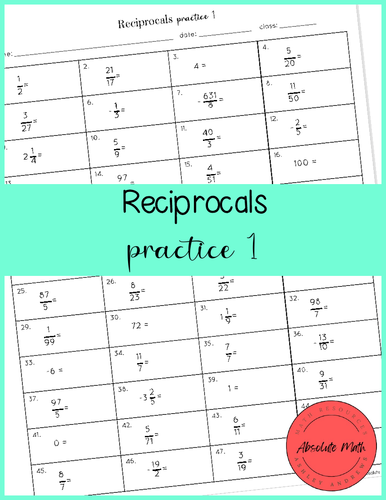 Reciprocals Practice 1 | Teaching Resources