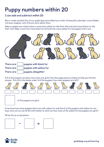 Numbers within 20 puppy sorting resource | Teaching Resources