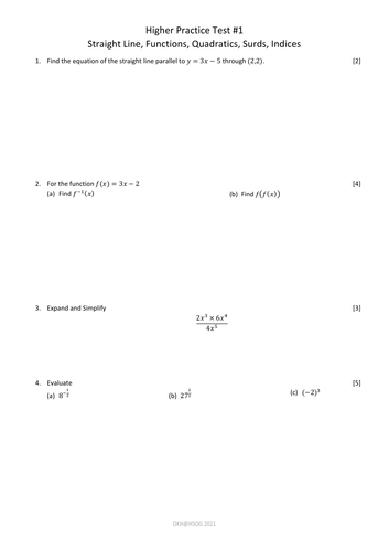 Higher Maths - Practice tests | Teaching Resources