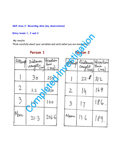 ELC/AQA Biology Required Practical/TDA/ Reaction Time Ruler Test ...