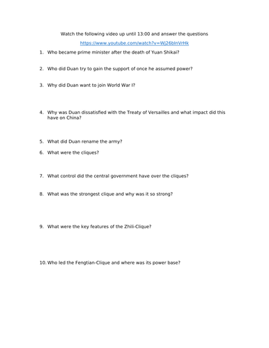 CIE China and Japan, 1912-45 - 3. The warlords | Teaching Resources