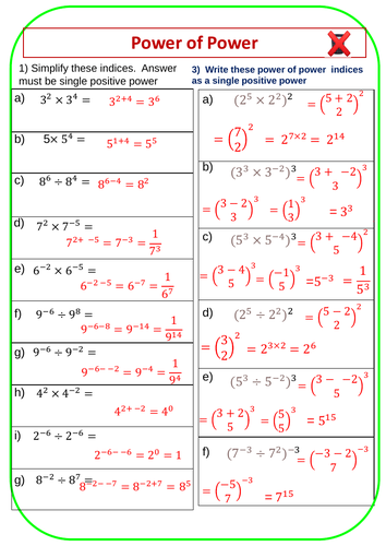 Power of Power: arithmetic | Teaching Resources