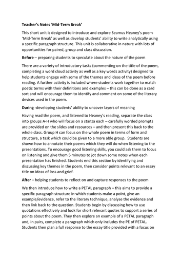 Teaching English: Poetry Unit - Seamus Heaney's 'Mid-Term Break ...