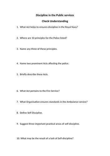 Discipline in the Public Services; Unit 2 Uniformed Protective Services ...