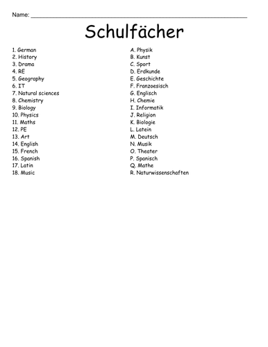 Schulfächer - Crossword Puzzle, Matching Activity, Wordsearch ...