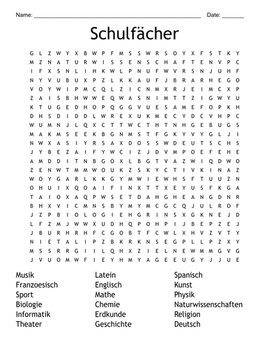 Schulfächer - Crossword Puzzle, Matching Activity, Wordsearch ...