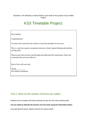 KS3 Mathematics Project - Timetable | Teaching Resources