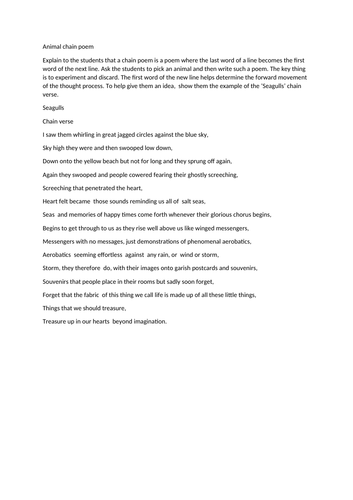 Write an animal chain poem | Teaching Resources
