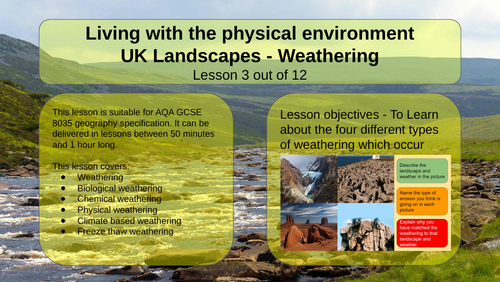 AQA Geography GCSE - River Landscapes - Weathering | Teaching Resources