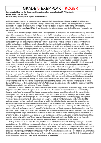 Grade 9 Lord of the Flies response on Roger | Teaching Resources