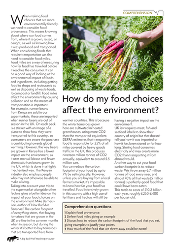 Comprehension task- How do my food choices affect the environment ...
