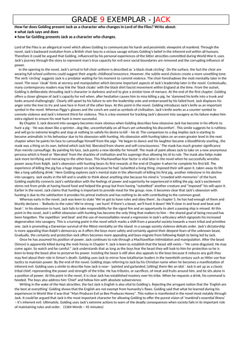 Grade 9 Lord of the Flies response on Jack | Teaching Resources