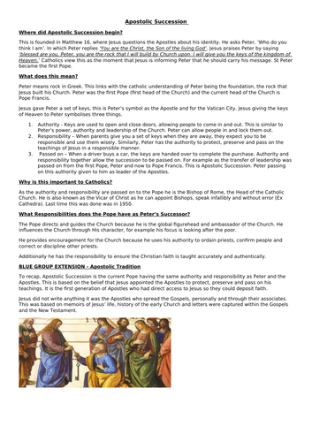 RE Religion KS3 x 2 lessons Apostolic succession and Magisterium ...