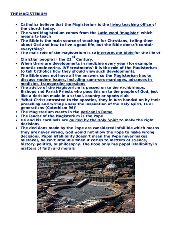 RE Religion KS3 x 2 lessons Apostolic succession and Magisterium ...
