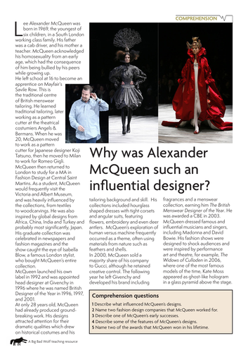Comprehension- Why was Alexander McQueen such an influential designer ...