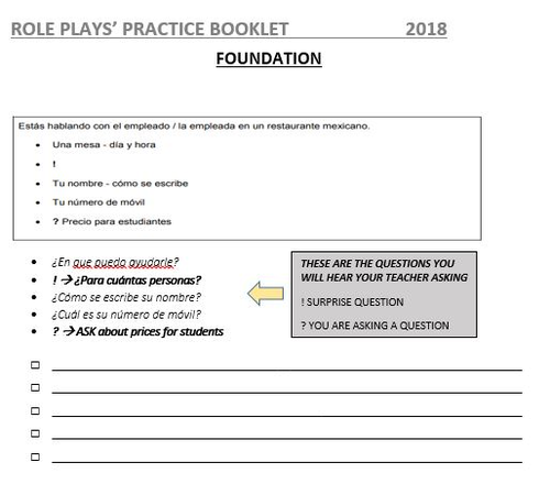 AQA GCSE ROLE PLAYS 2018- PRACTICE BOOKLET | Teaching Resources
