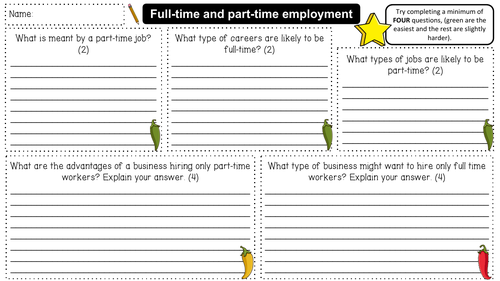 Full-time and Part-time Employment - Printable Activity | Teaching ...