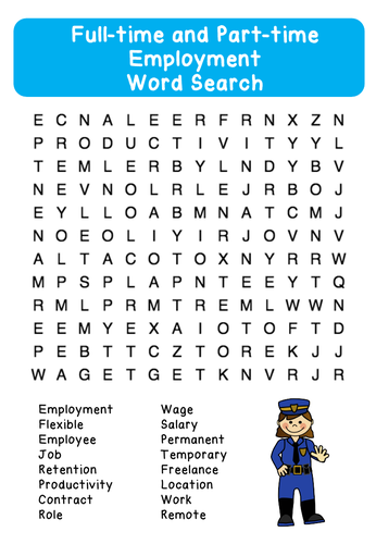 Full-time and Part-time Employment - Word Search | Teaching Resources