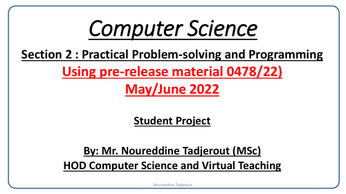 Computer Science Year 11 - Student Project - Pre-Release Material for ...