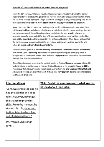 How 'bad' was King John? SOW | Teaching Resources