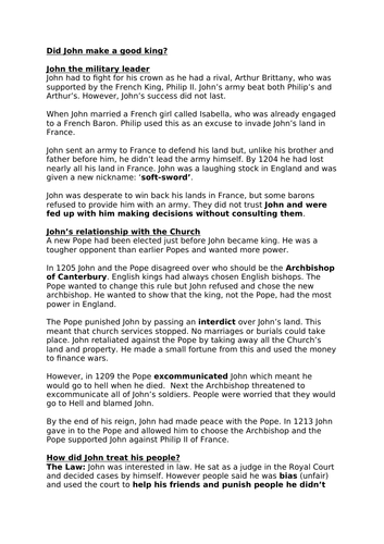 How 'bad' was King John? SOW | Teaching Resources