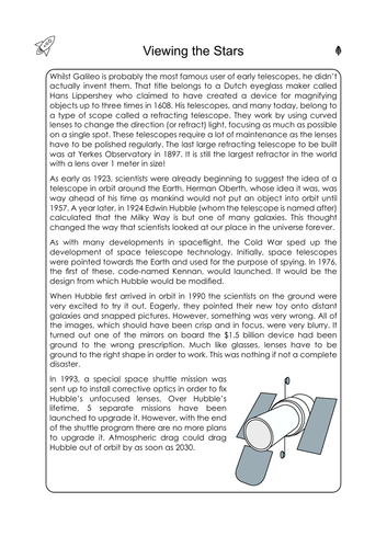 5x Space Theme Reading Comprehension Worksheets | Teaching Resources