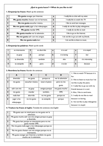 Viva 1 Hobbies & Free time - Mi tiempo libre (9 Worksheets) Spanish KS3 ...