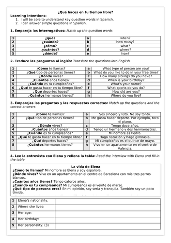 Viva 1 Hobbies & Free time - Mi tiempo libre (9 Worksheets) Spanish KS3 ...