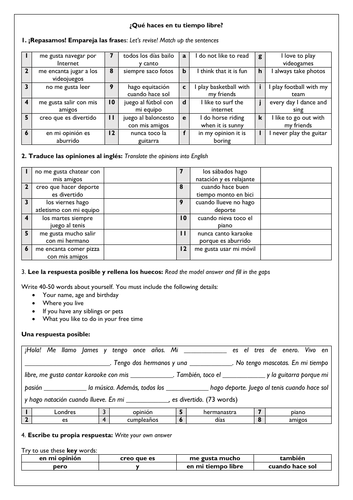Viva 1 Hobbies & Free time - Mi tiempo libre (9 Worksheets) Spanish KS3 ...