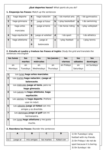 Viva 1 Hobbies & Free time - Mi tiempo libre (9 Worksheets) Spanish KS3 ...