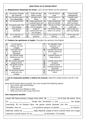 Viva 1 Hobbies & Free time - Mi tiempo libre (9 Worksheets) Spanish KS3 ...