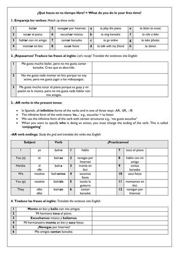 Viva 1 Hobbies & Free time - Mi tiempo libre (9 Worksheets) Spanish KS3 ...