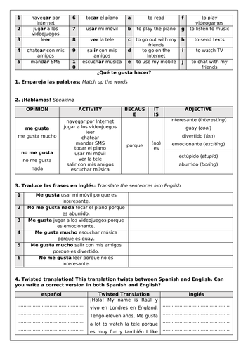 Viva 1 Hobbies & Free time - Mi tiempo libre (9 Worksheets) Spanish KS3 ...