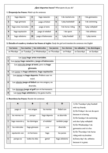 Viva 1 Hobbies & Free time - Mi tiempo libre (9 Worksheets) Spanish KS3 ...
