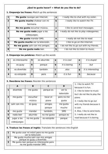 Viva 1 Hobbies & Free time - Mi tiempo libre (9 Worksheets) Spanish KS3 ...