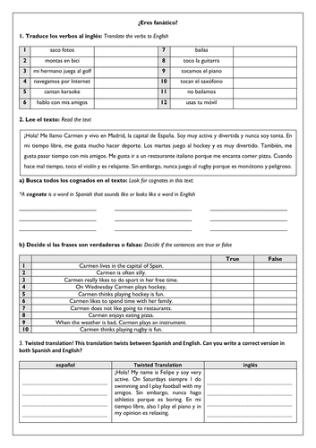 Viva 1 Hobbies & Free time - Mi tiempo libre (9 Worksheets) Spanish KS3 ...