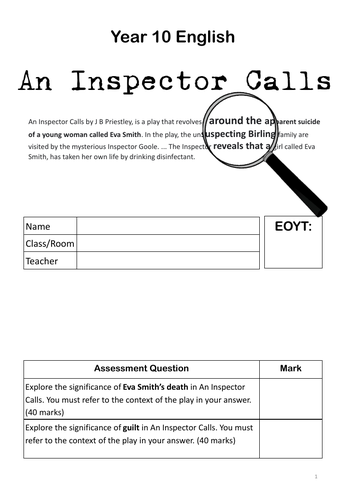An Inspector Calls 67 Page Booklet | Teaching Resources